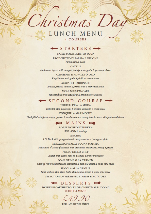 Christmas Day Lunch Menu